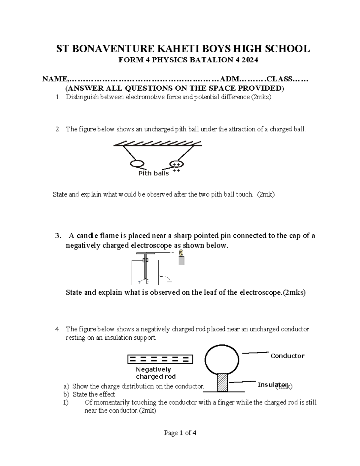Physics BAT 4 - Class Assignment - ST BONAVENTURE KAHETI BOYS HIGH ...