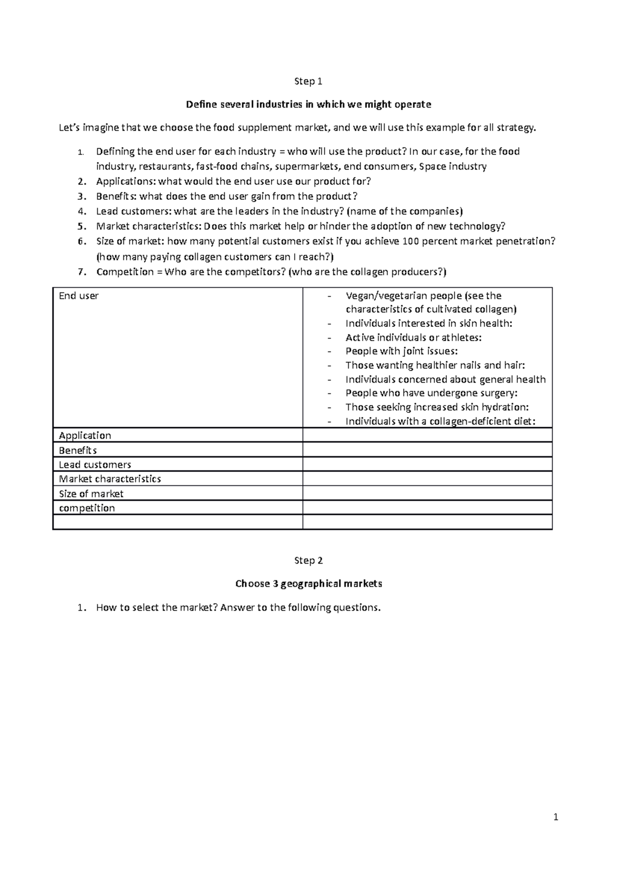 Work assignment strategy - Step 1 Define several industries in which we ...