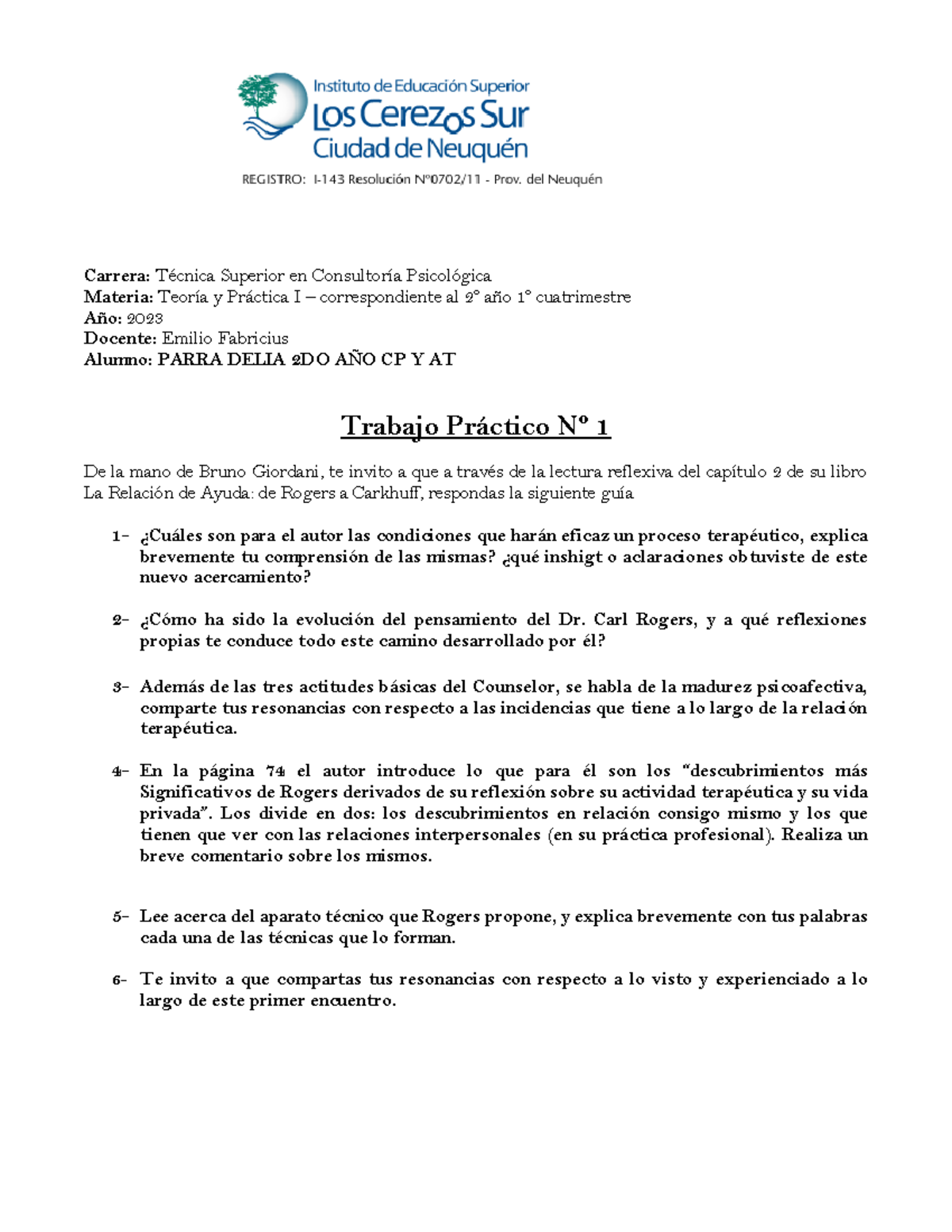 Trabajo Práctico Nº 1-La relación de ayuda de Rogers a Carkhuff ...