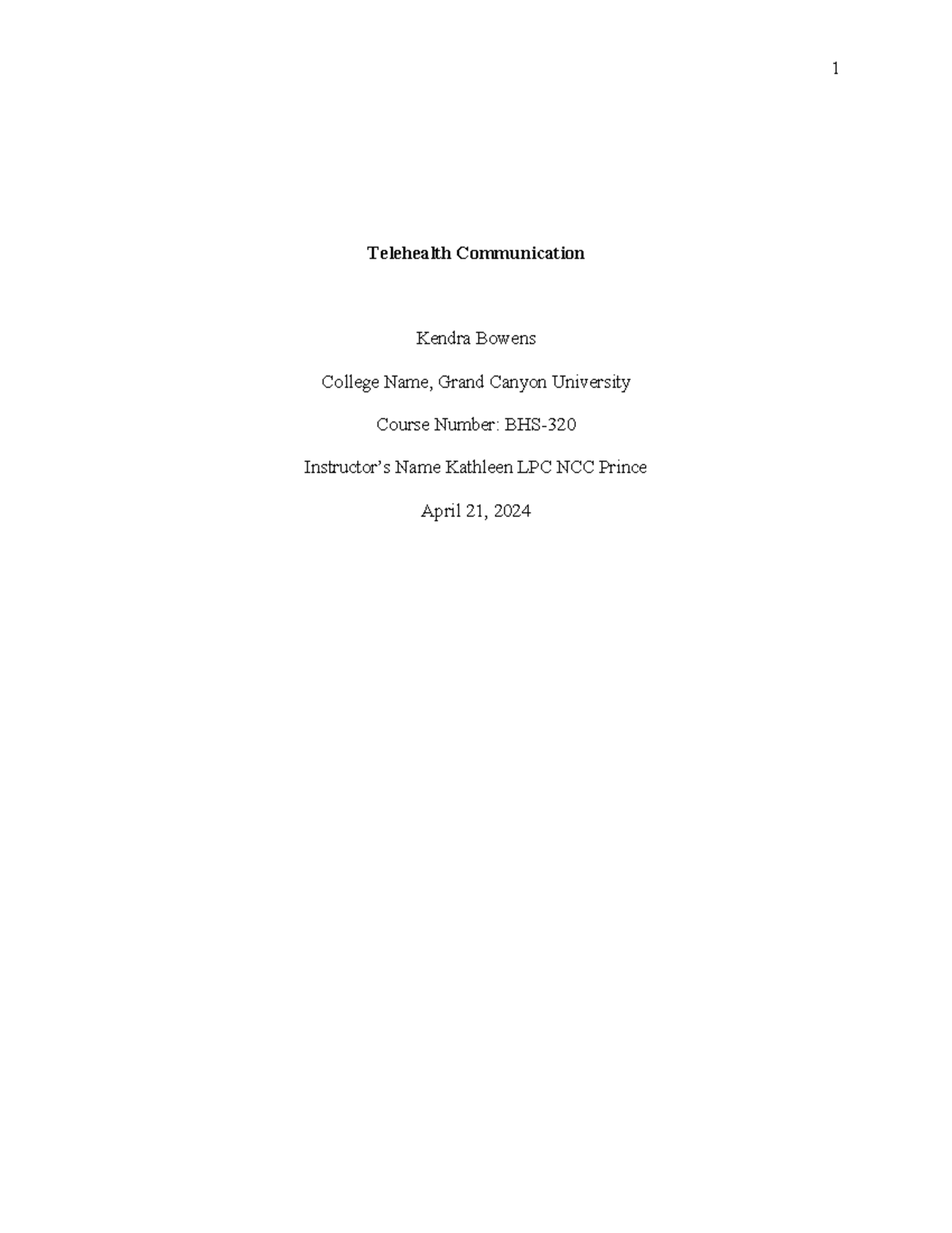 BHS-320 Rough Draft - Great paper received a 100% - Telehealth ...