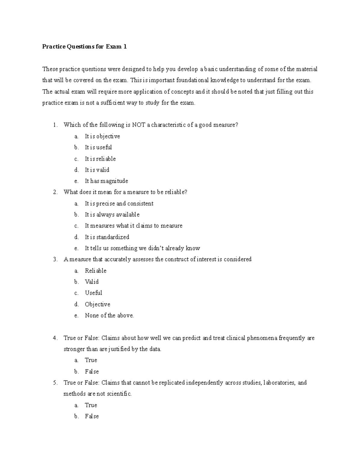 Practice questions for Exam 1 Questions - Practice Questions for Exam 1 ...