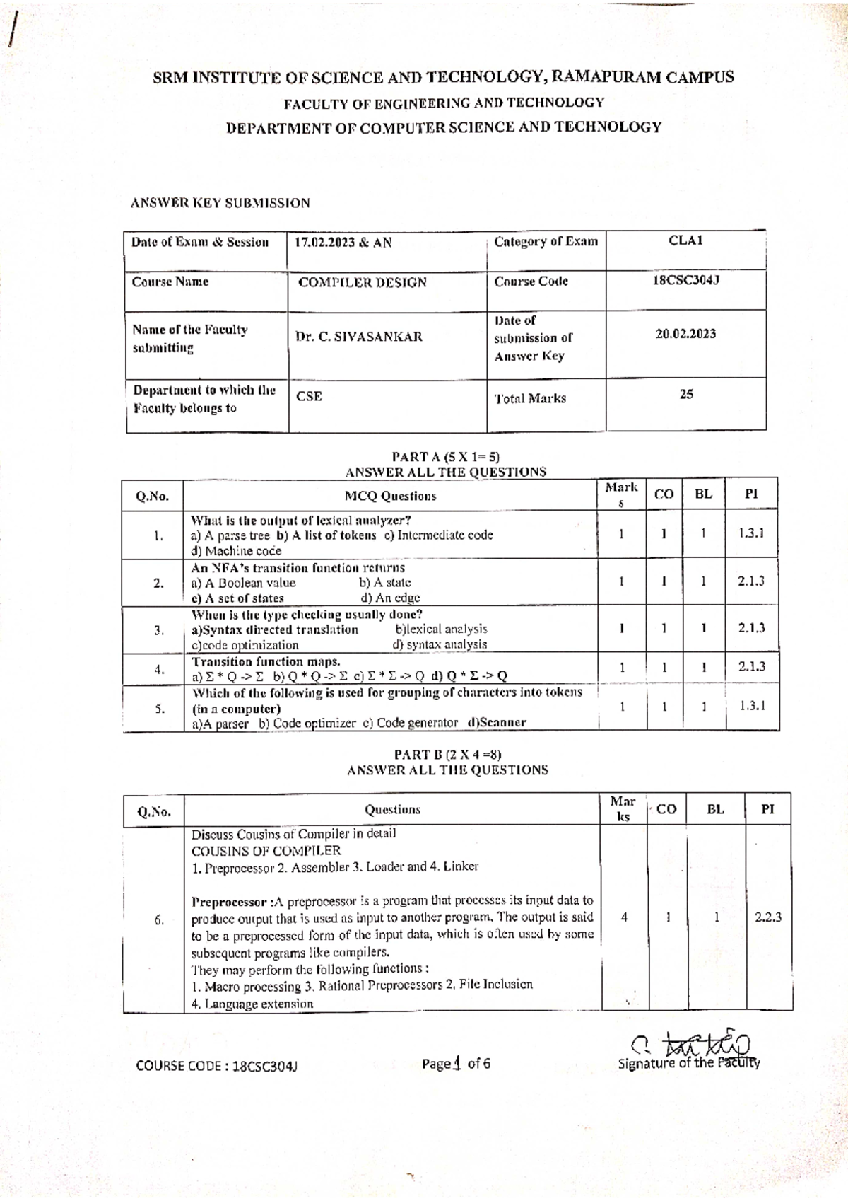 CD Answer key CT1 - Compiler design - Studocu
