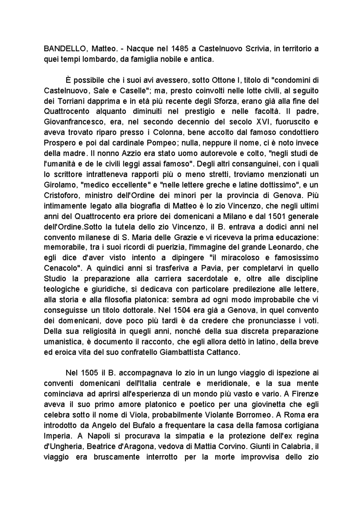 Riassunto vita e carriera di Matteo Bandello - BANDELLO, Matteo ...
