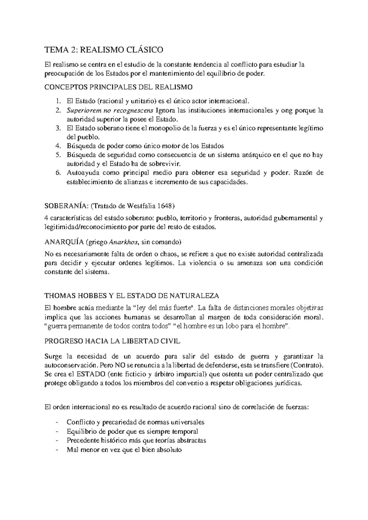 Introducción a las RRII (T2) Realismo Clásico - TEMA 2: REALISMO ...