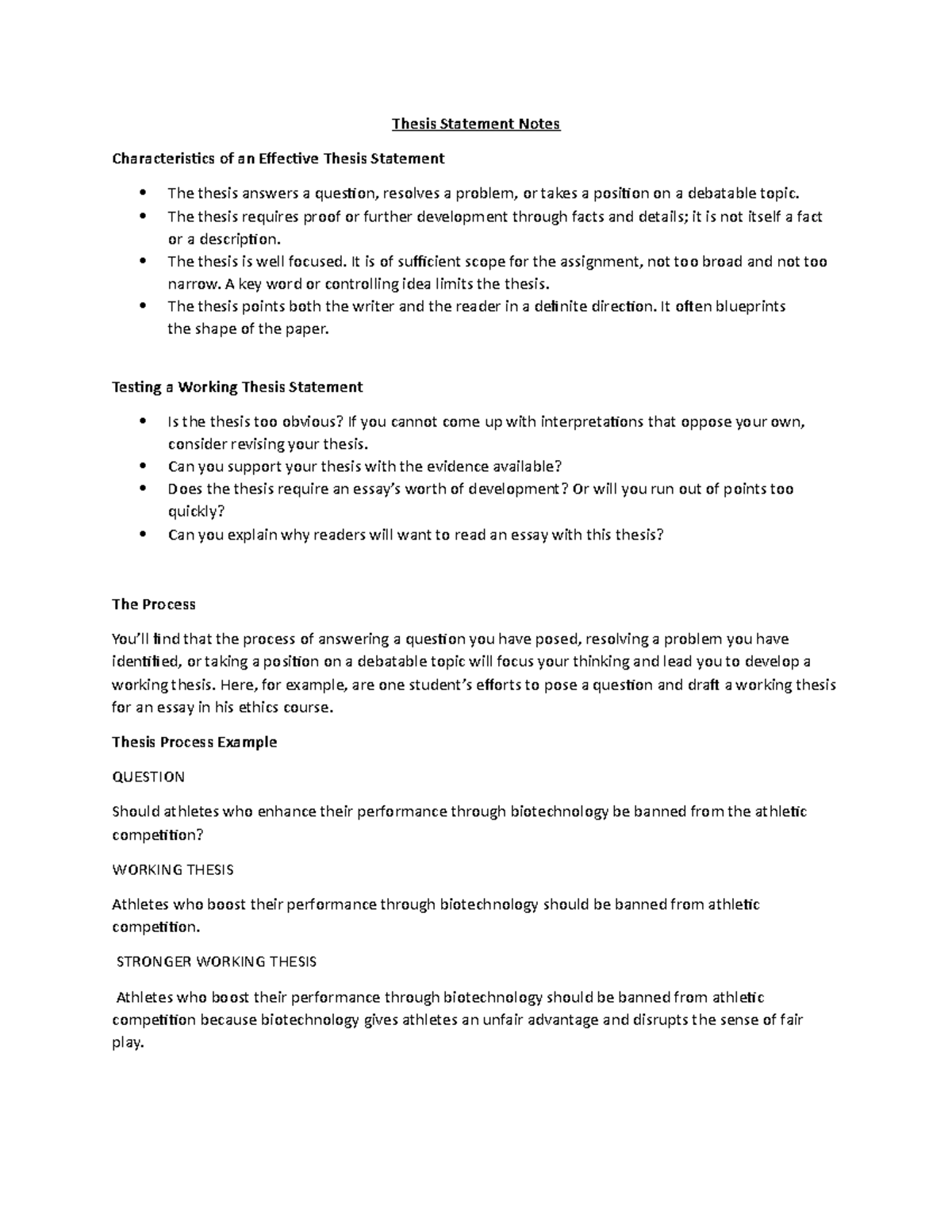 Thesis Statement Notes - Thesis Statement Notes Characteristics of an ...
