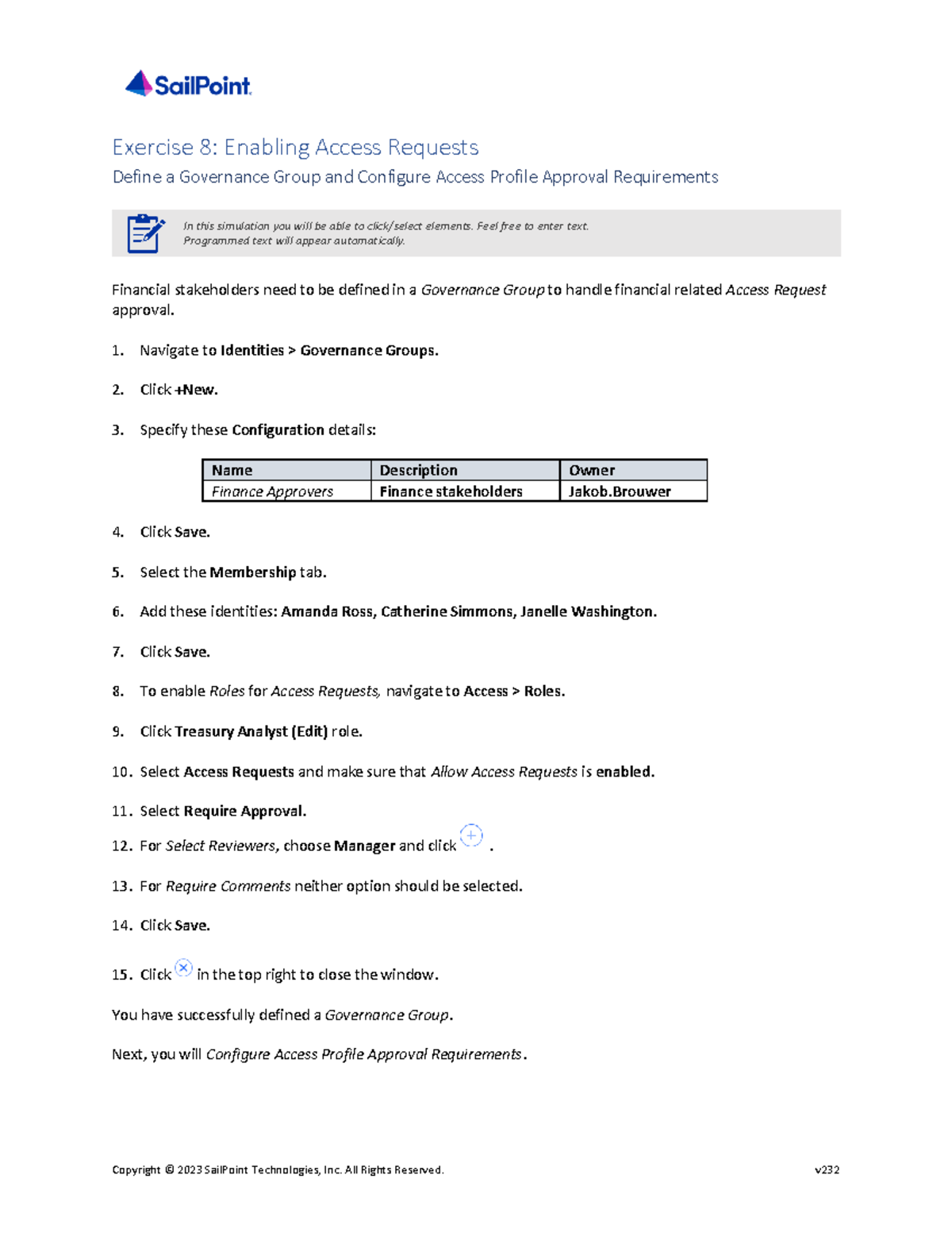 Define a Governance Group and Configure Access Profile Approval ...