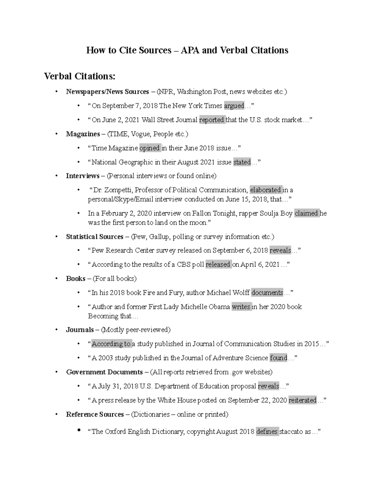3 How to Cite Sources - Verbal and APA - How to Cite Sources – APA and ...