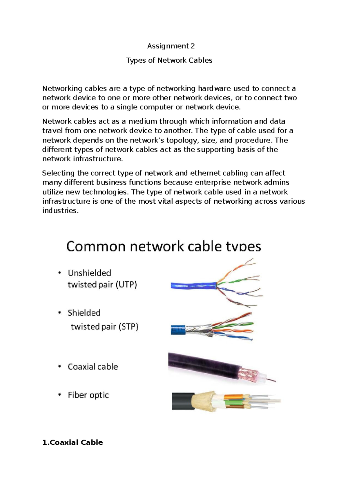 Assignment 2 - Network cables act as a medium through which information ...