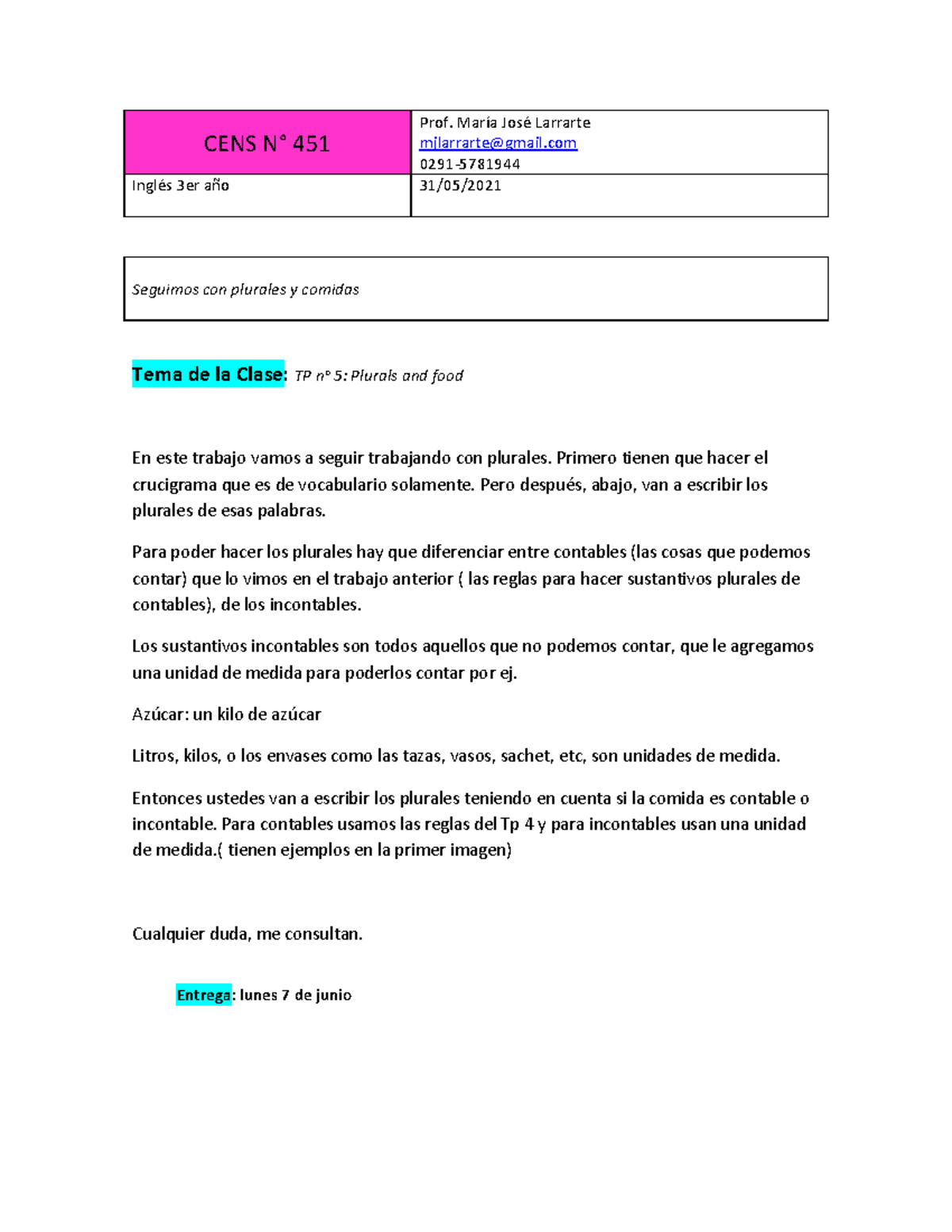 Tp 5, 3ro cens, 2021 - El texto habla de una clase teórica - CENS N∞ ...