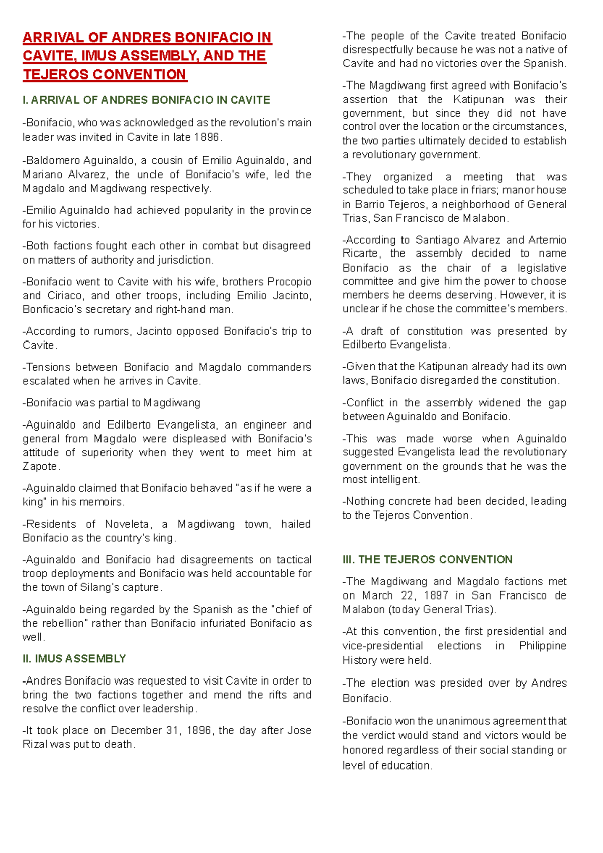 Arrival OF Andres Bonifacio IN Cavite IMUS Assembly AND THE Tejeros ...