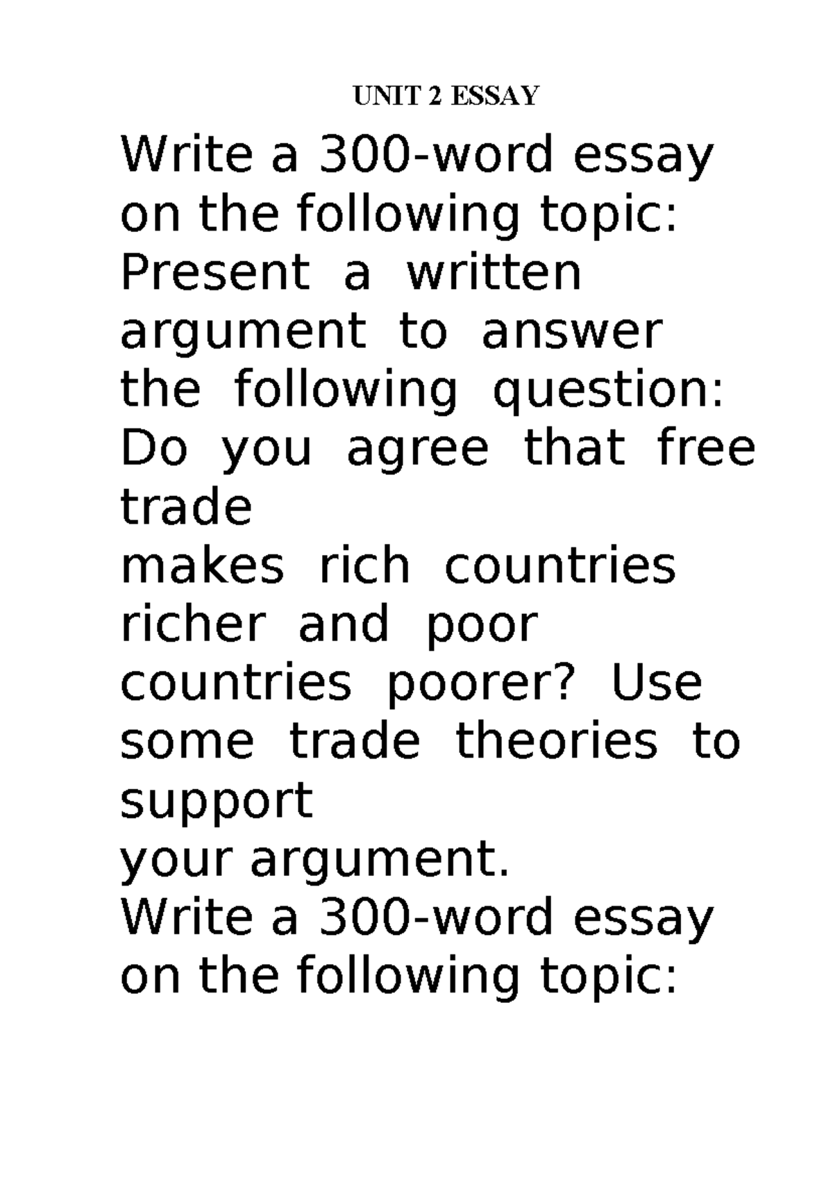 UNIT 2 Essay - UNIT 2 ESSAY Write a 300-word essay on the following ...