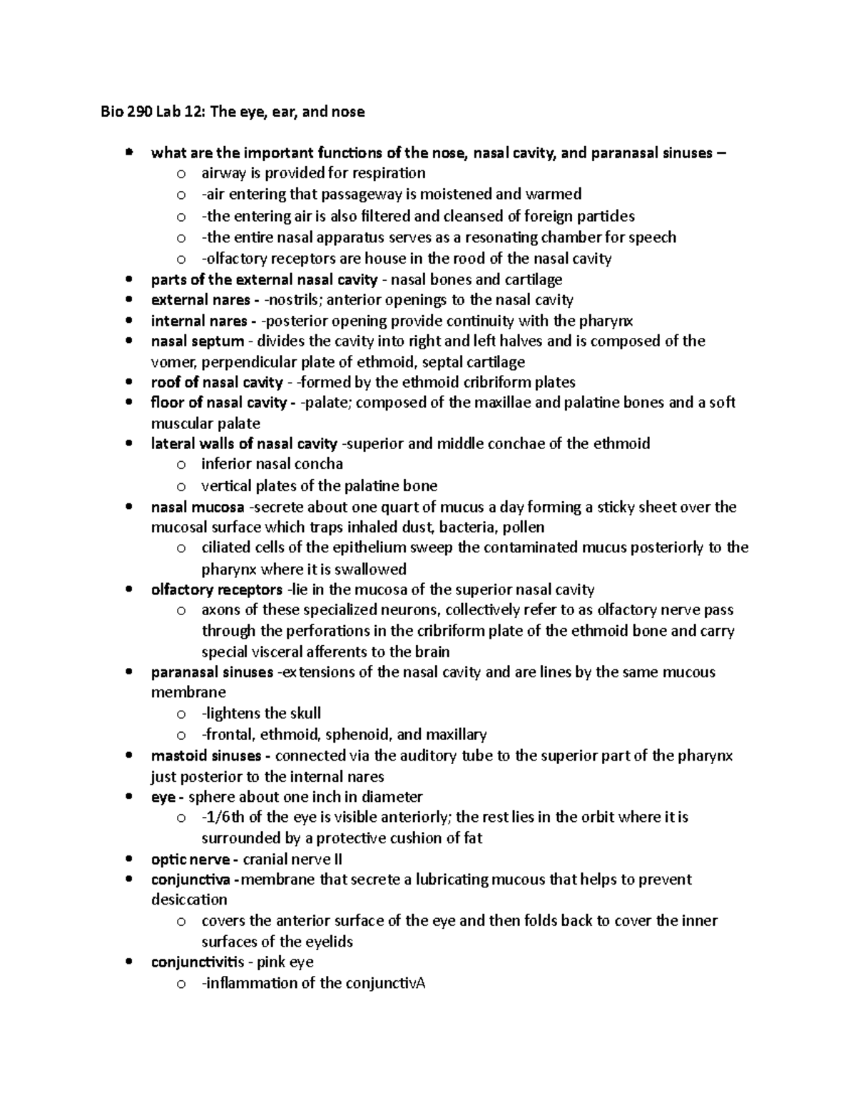 Bio 290 Lab 12 the eye, ear, nose - Bio 290 Lab 12: The eye, ear, and ...