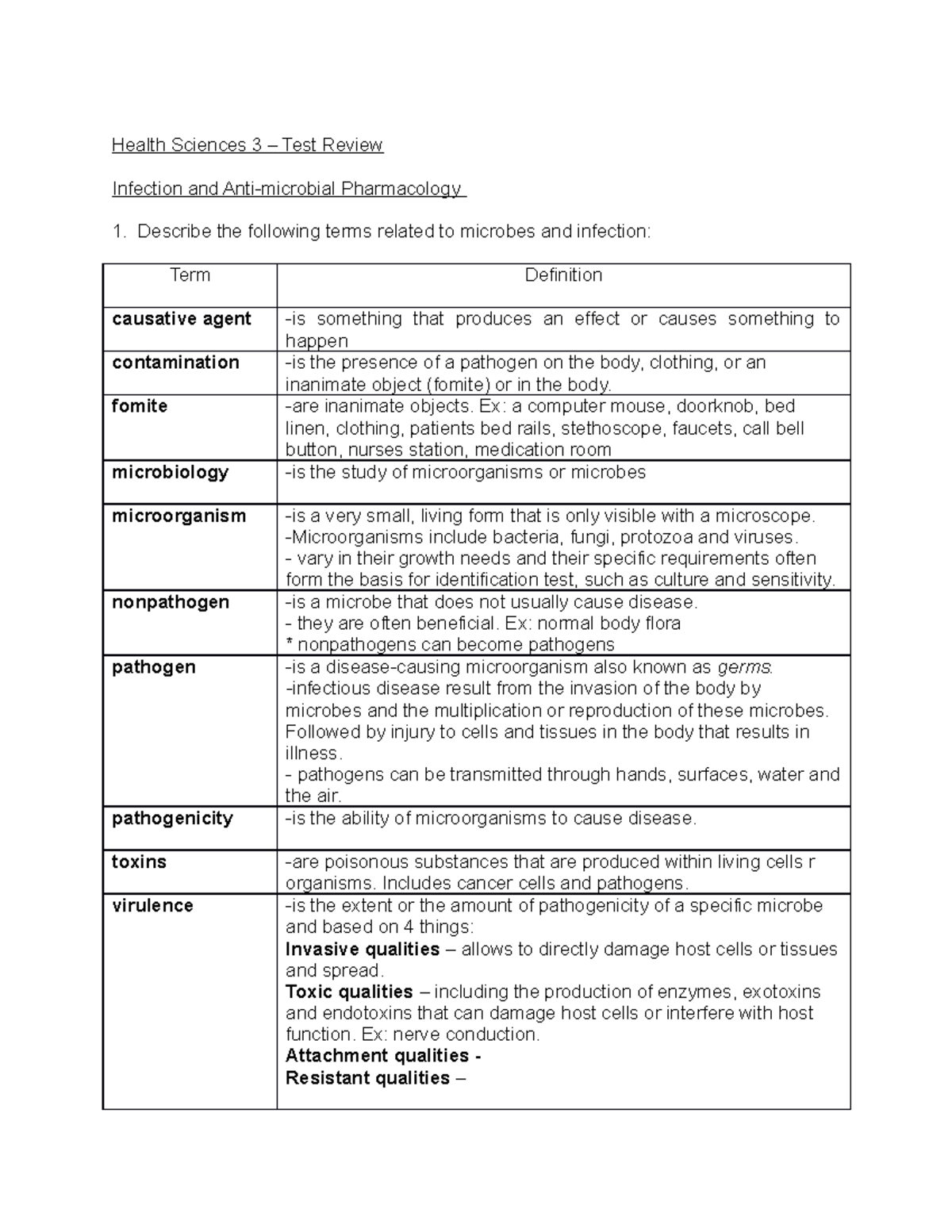 Health Sciences 2 -Test # 3- Review - Health Sciences 3 – Test Review ...