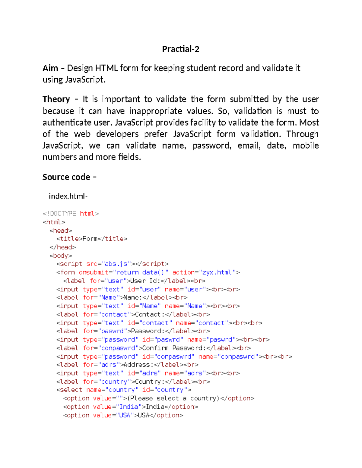 WEBT (1) (Auto Recovered) - Practial- Aim – Design HTML form for keeping student record and ...