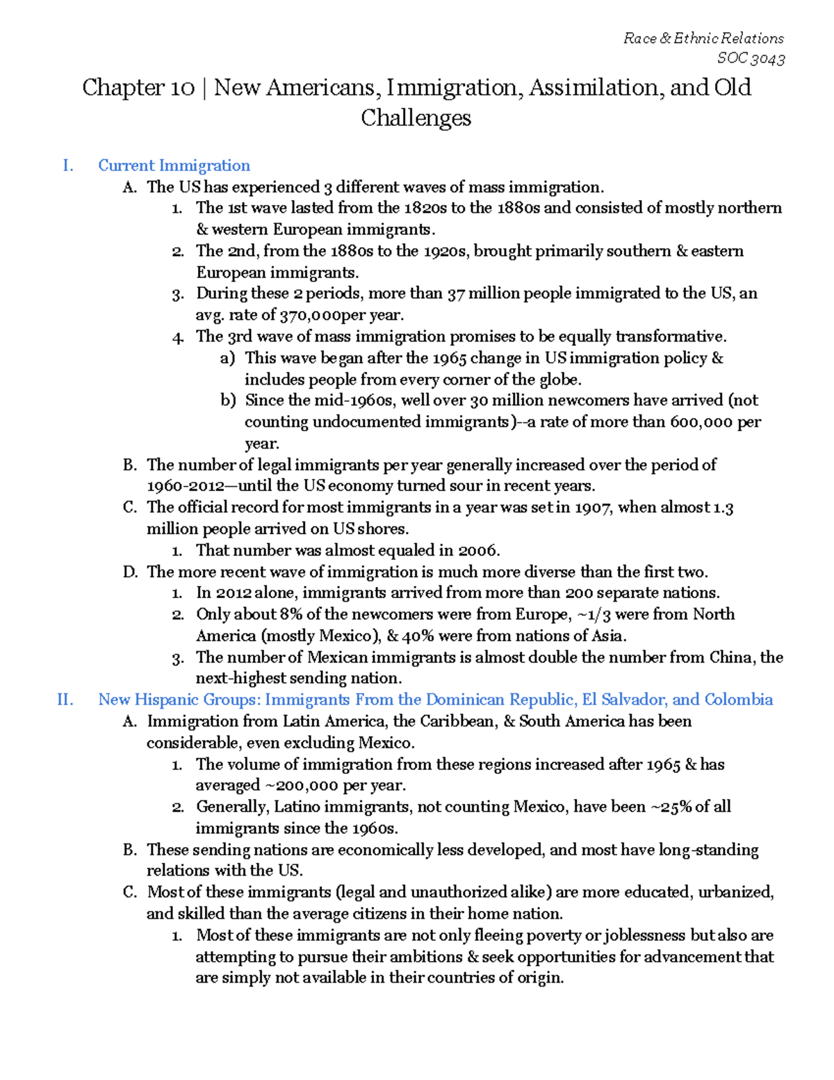 SOC 3043 | Race and Ethnic Relations | Chapter 10: New Americans ...
