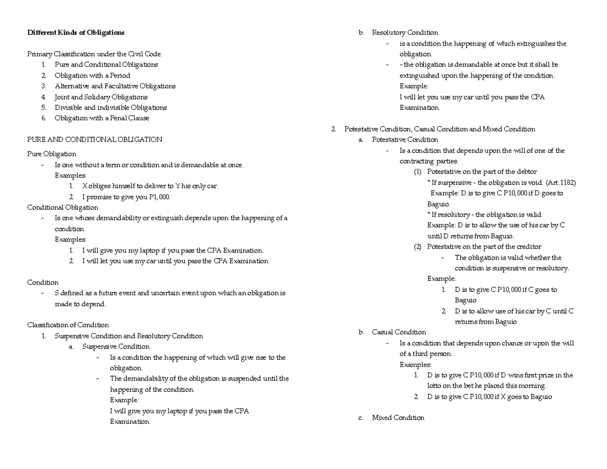 Different Kinds of Obligations - Different Kinds of Obligations Primary ...