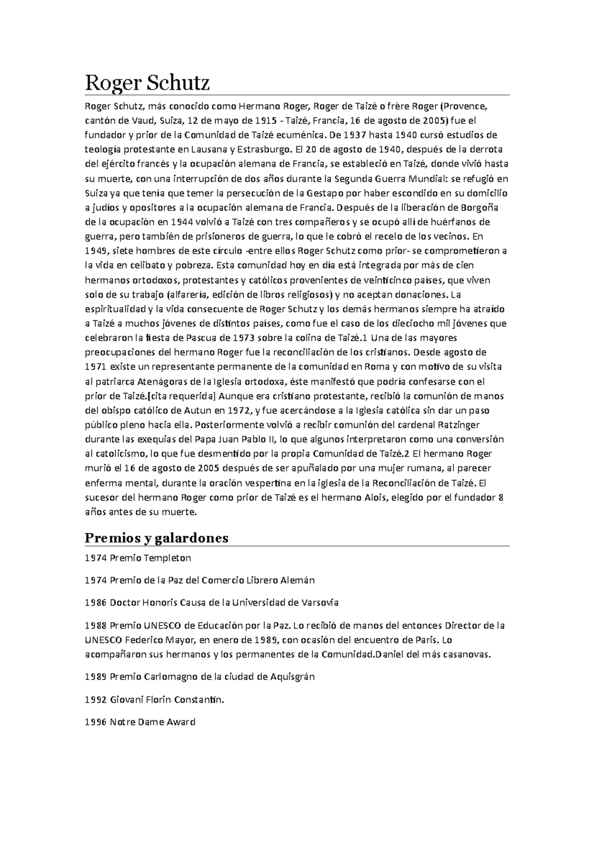 Roger Schutz - Roger Schutz Roger Schutz, más conocido como Hermano Roger, Roger de Taizé o ...