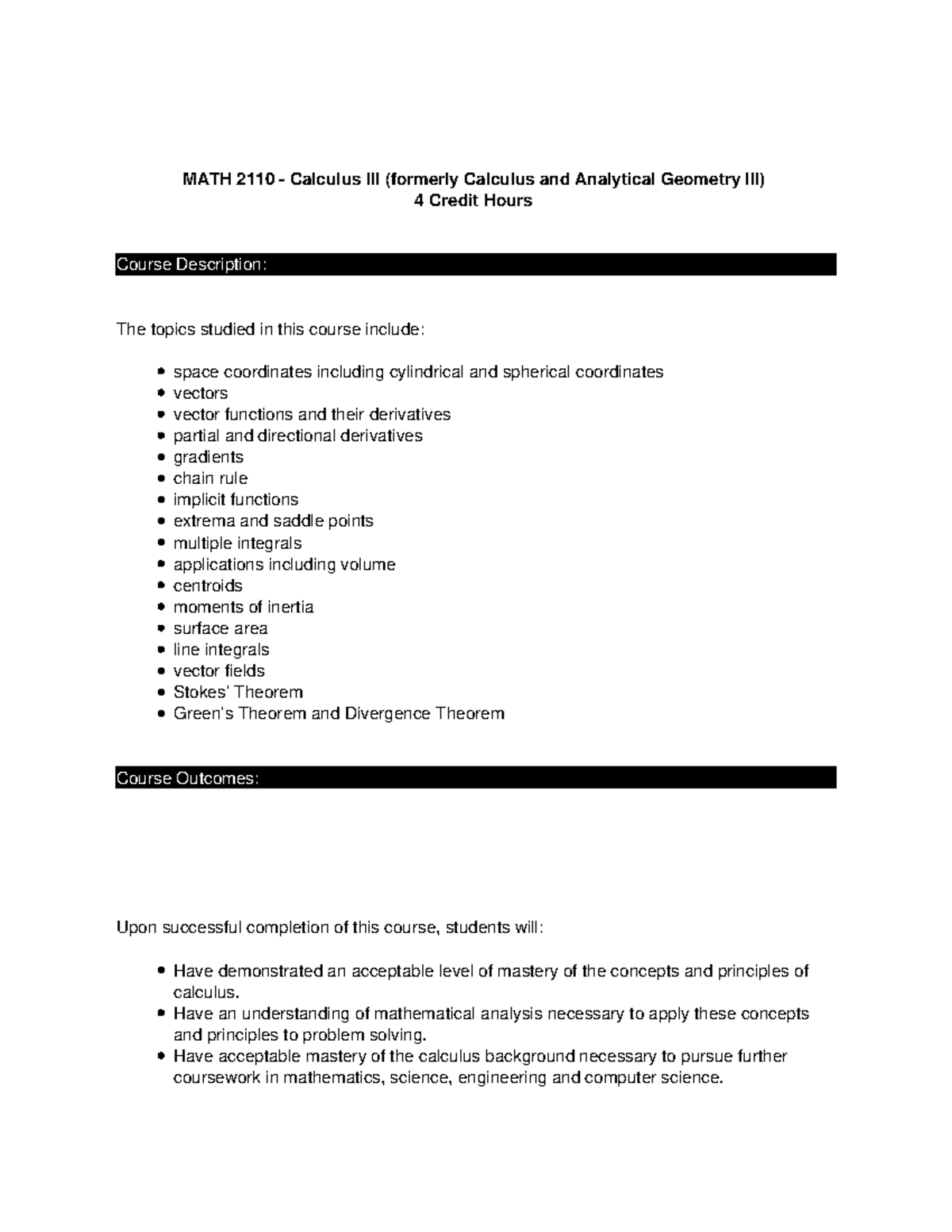MATH 2110 Syllabus - Hshddyrheysnsush euwus - MATH 2110 - Calculus III ...