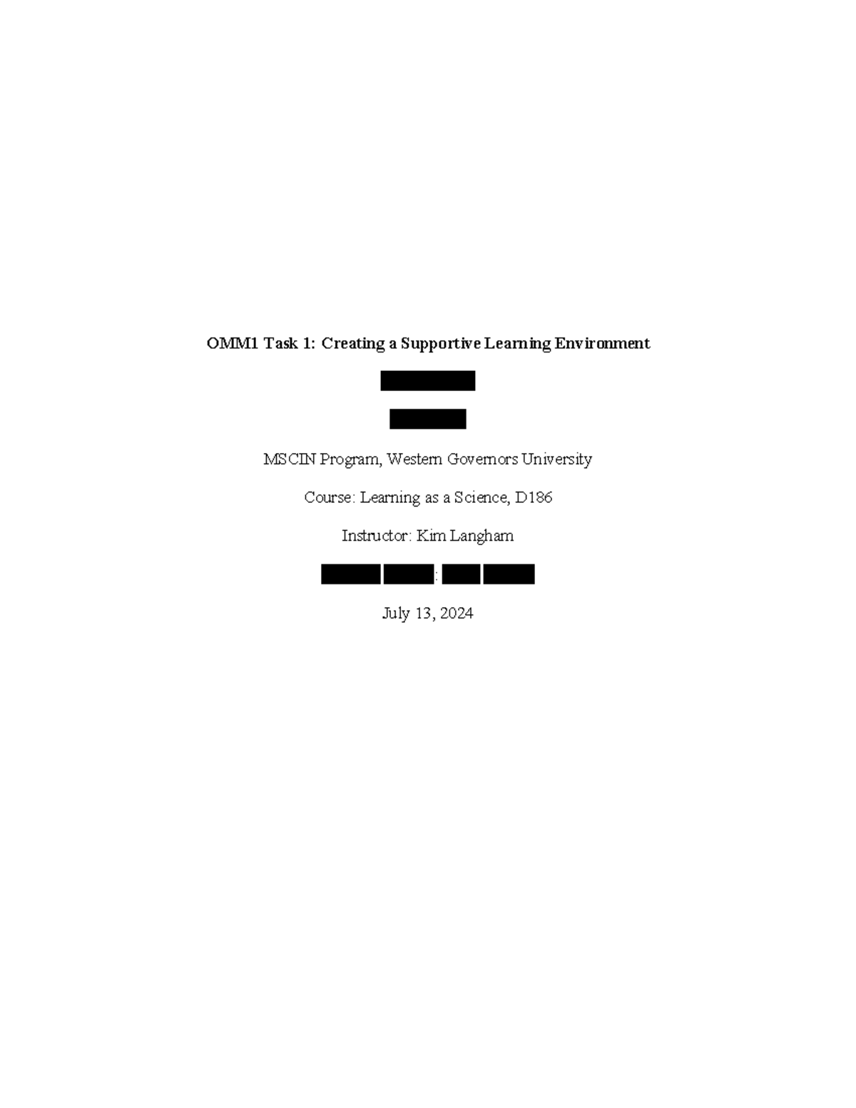 D186 TASK 1 passed - OMM1 Task 1: Creating a Supportive Learning ...