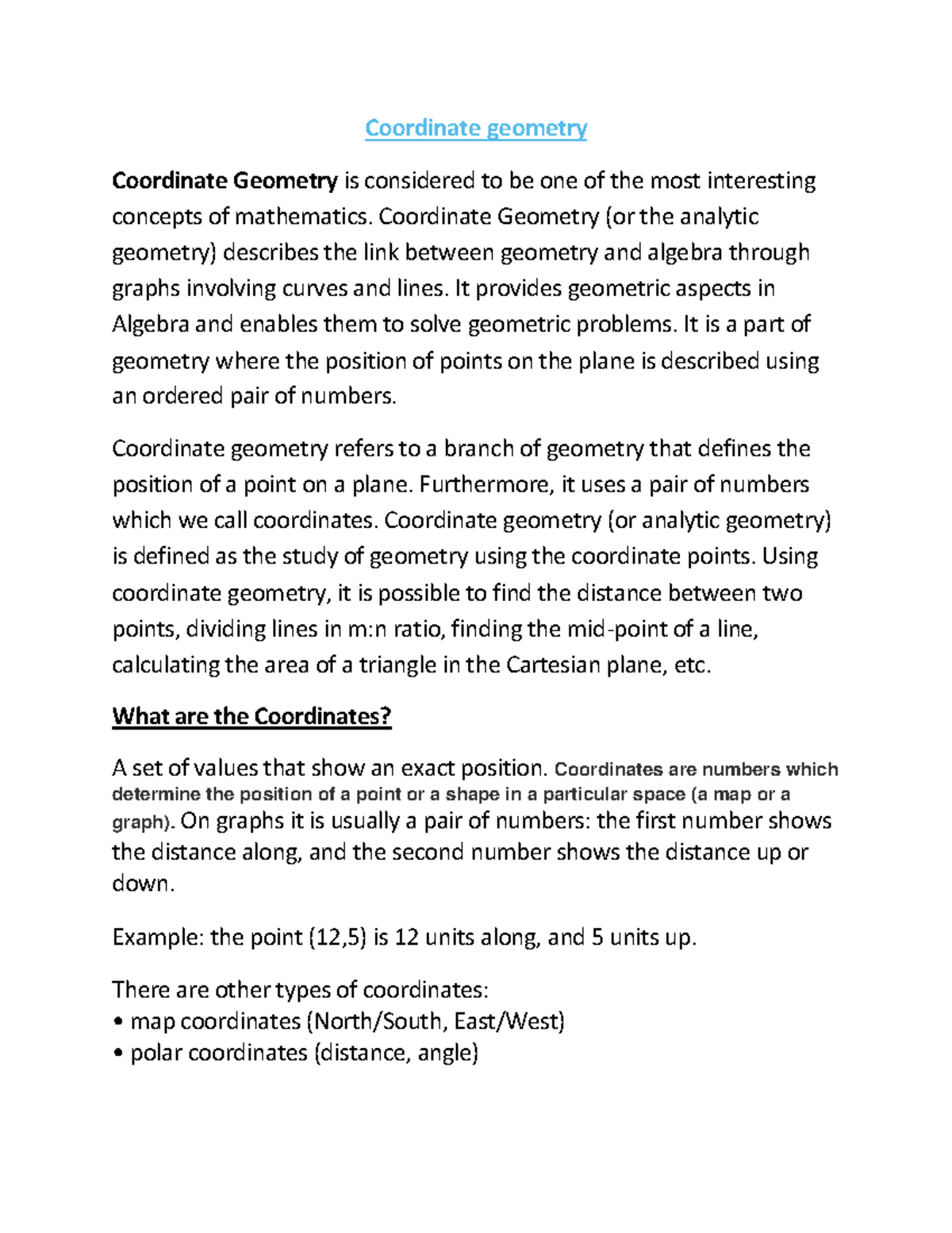 Coordinate - Coordinate Geometry (or the analytic geometry) describes ...