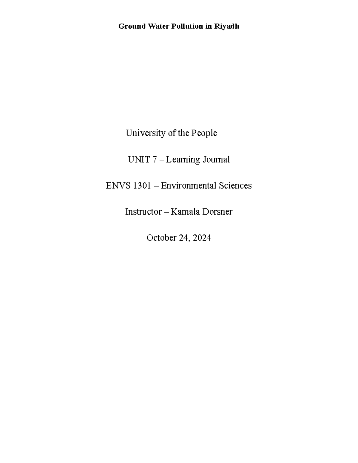 Envs 1301 lj7 - ENVS 1301 Introduction to Environmental Science ...