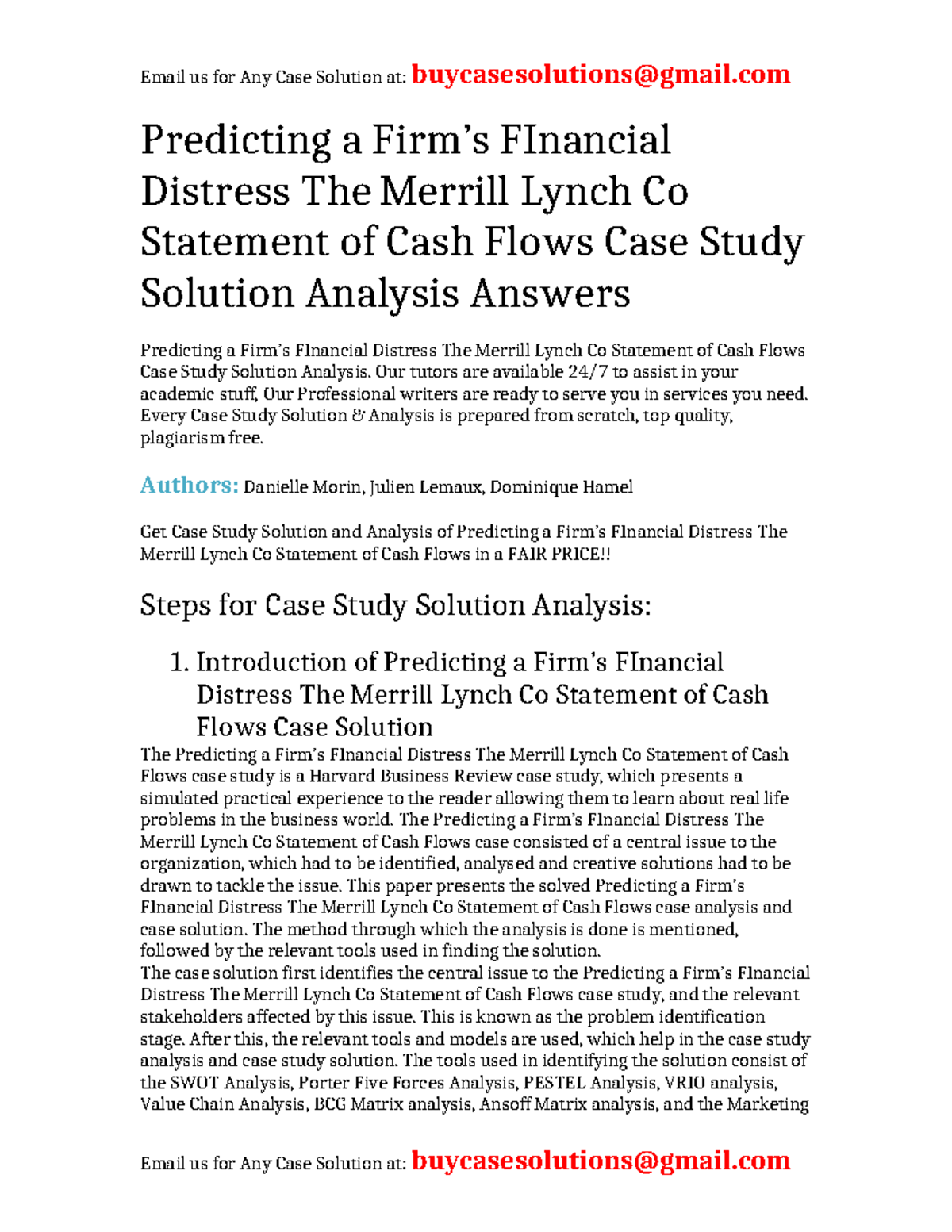 Case Solution Predicting a Firm's FInancial Distress The Merrill Lynch ...