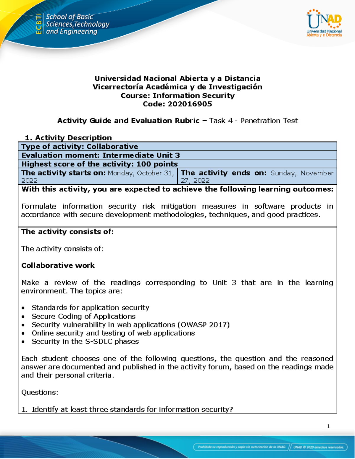 Activities guide and evaluation rubric - Unit 3 - Task 4 - Penetration ...