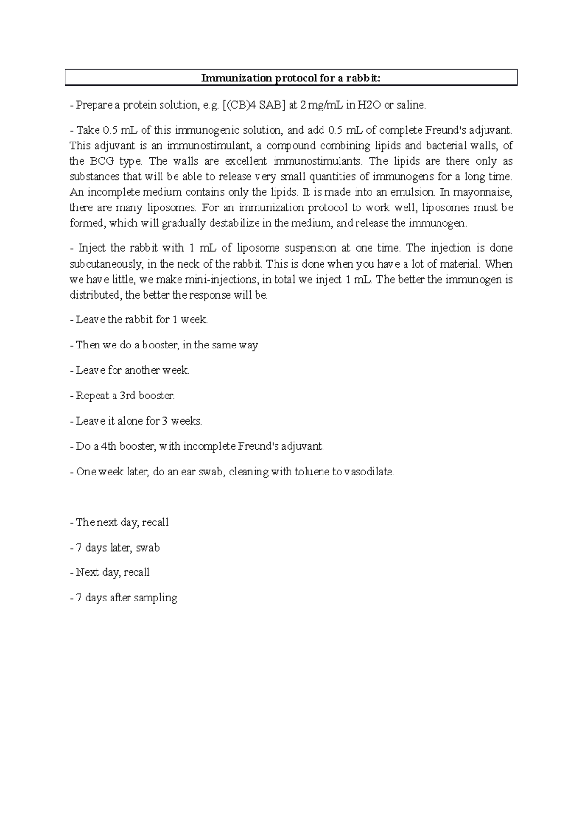 Immunization protocol for a rabbit - Immunization protocol for a rabbit ...