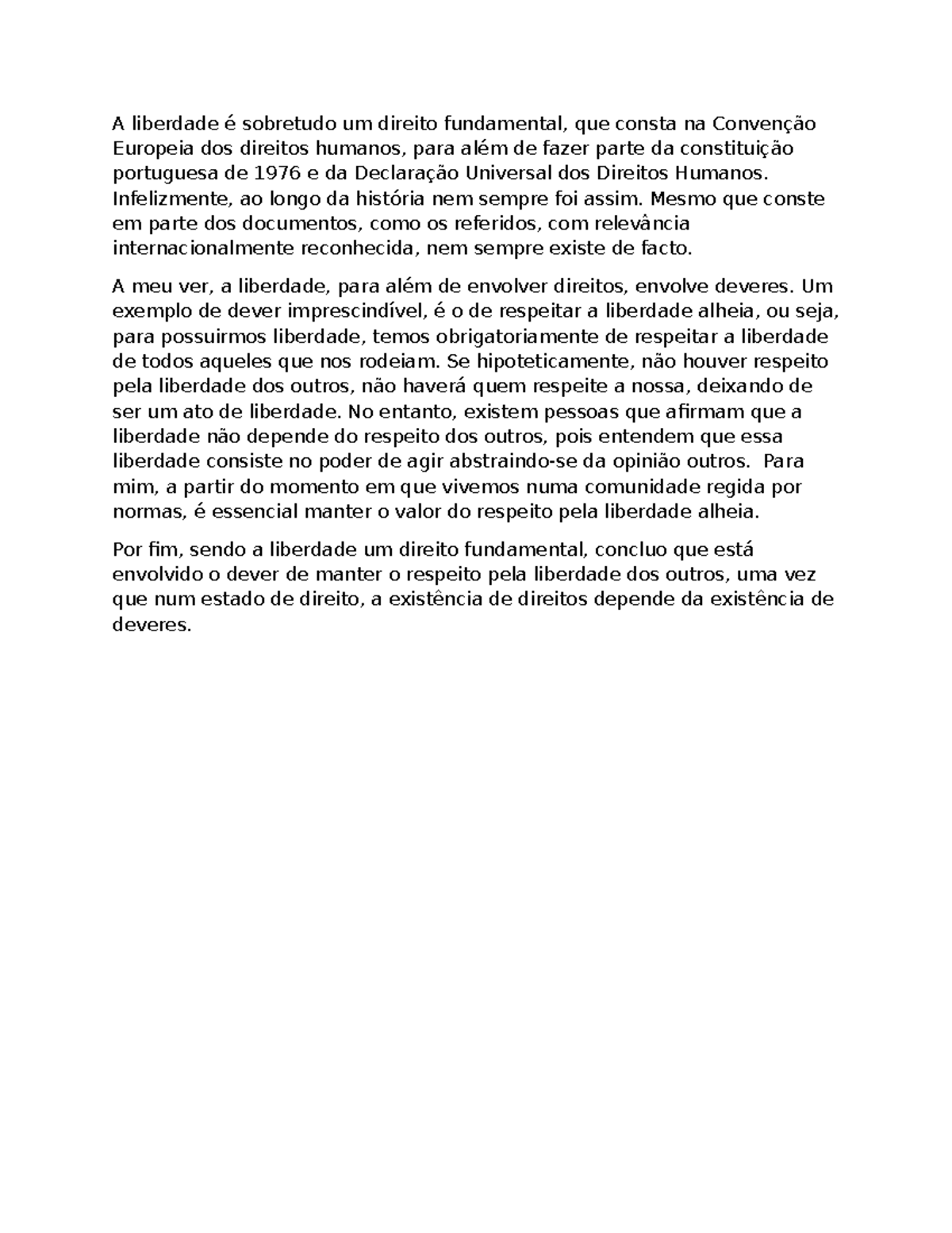 Texto sobre a liberdade - A liberdade é sobretudo um direito ...