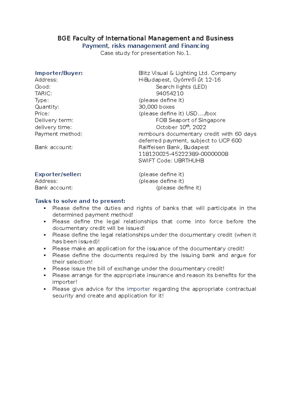 Payment Case presentation 1 - BGE Faculty of International Management ...