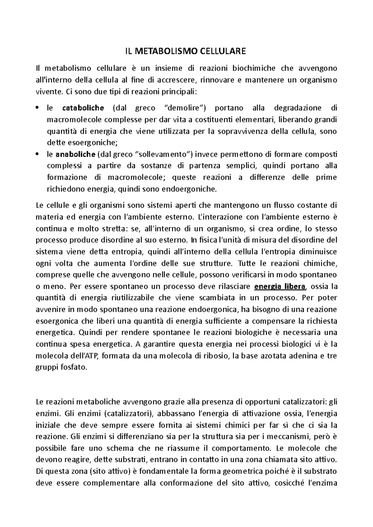 IL Metabolismo Cellulare - IL METABOLISMO CELLULARE Il metabolismo cellulare è un insieme di ...