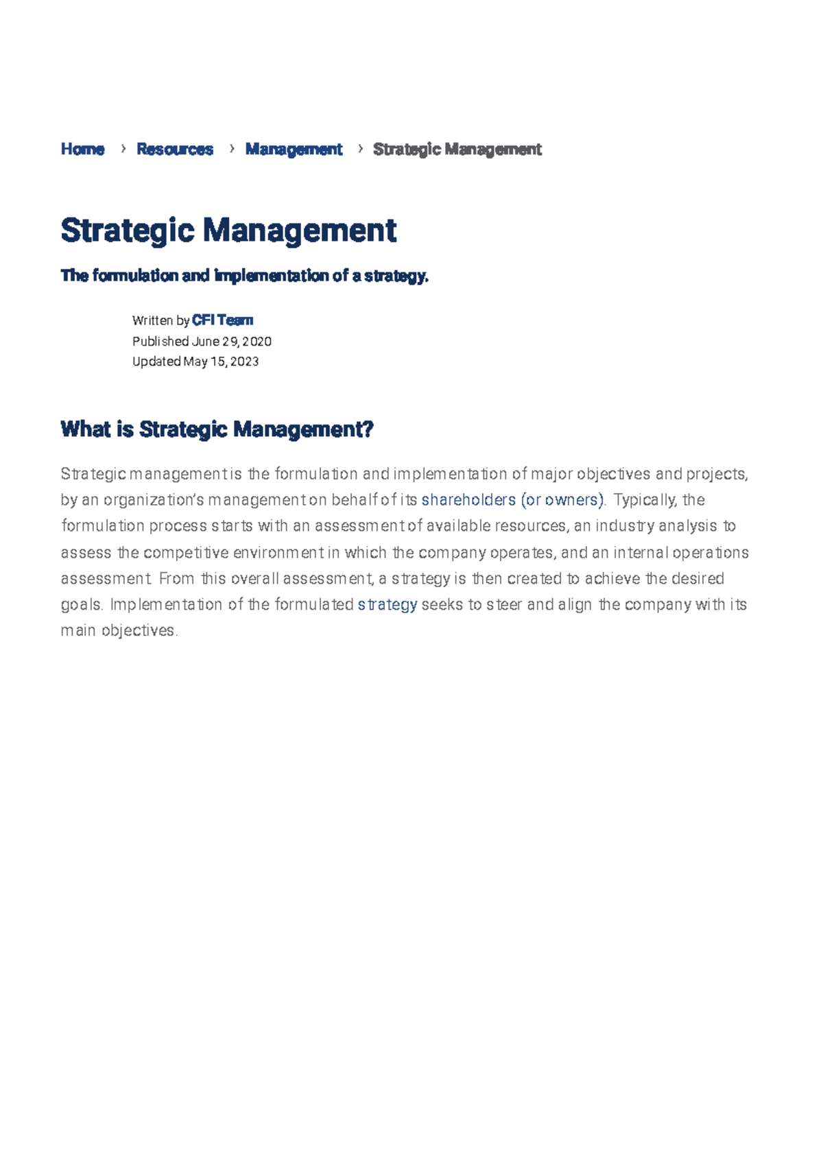 Strategic Management - Overview, Components, Framework - Home › Resources › Management ...