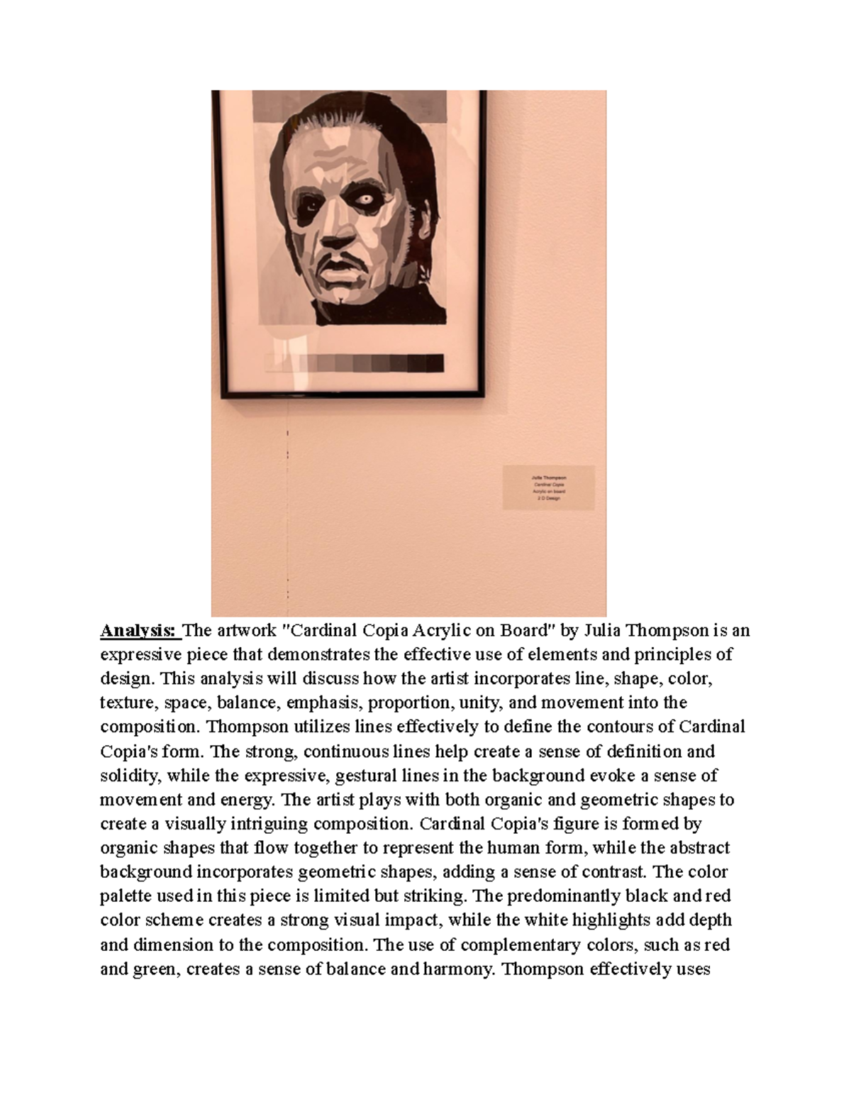 Jan 24th online Assignment Ayan pdf - Analysis: The artwork "Cardinal ...