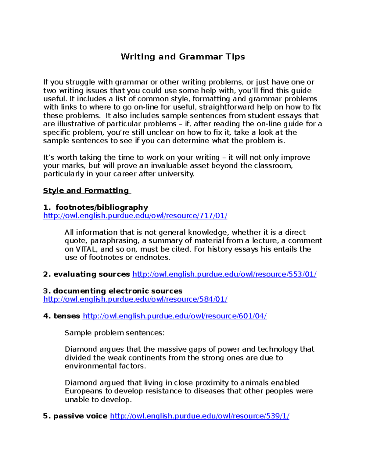 Writing and Grammar Tips - It includes a list of common style ...