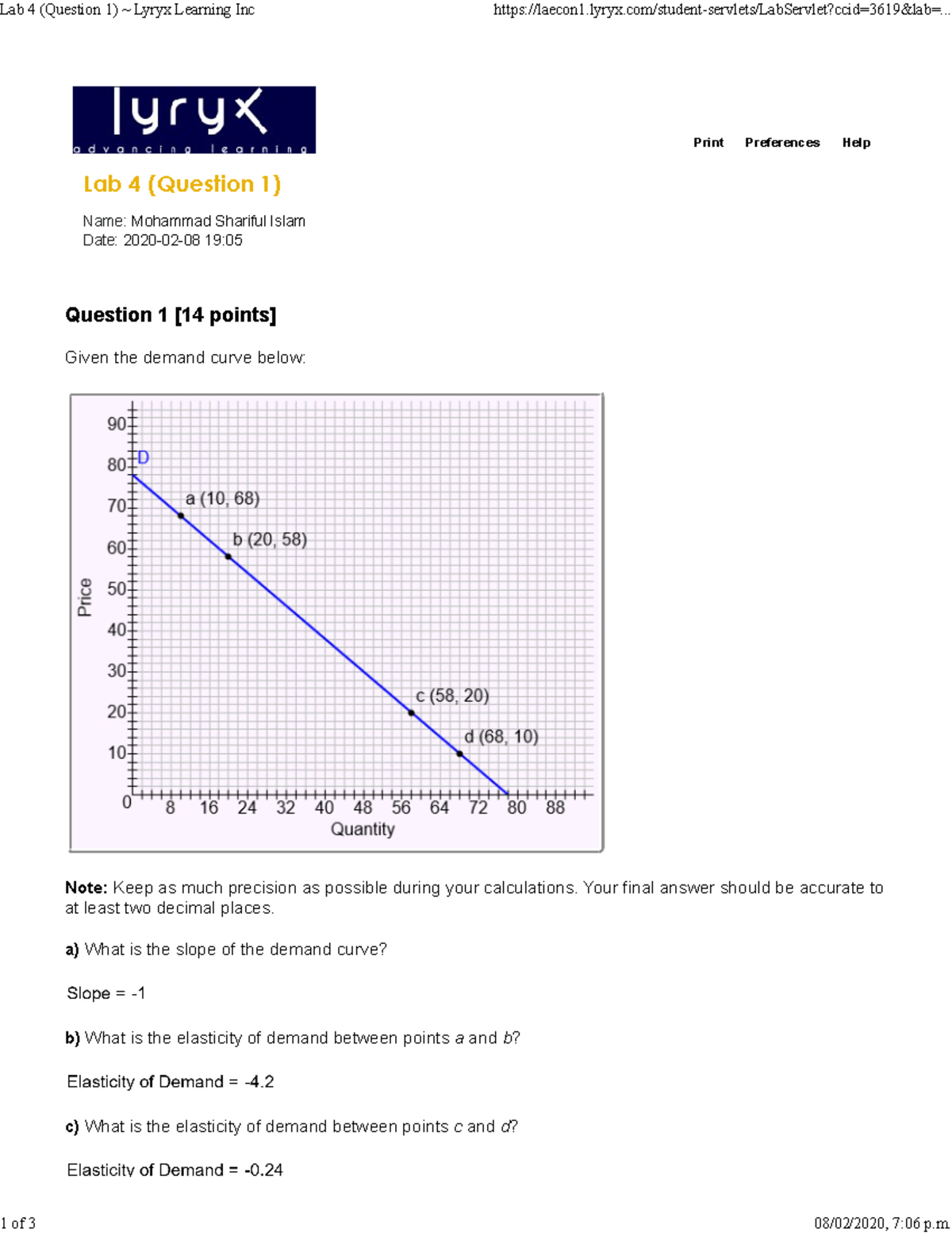 Lab 4 Q1 - ECON 201 Lyryx lab 4 question 1 - Print Preferences Help Lab ...