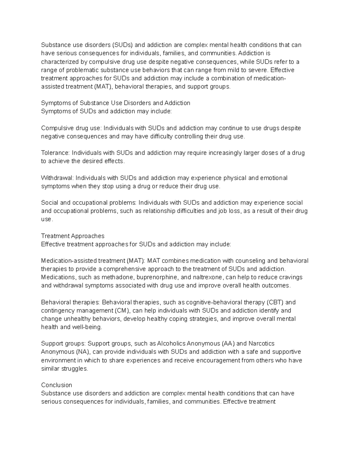 Substance Use Disorders and Addiction - Substance use disorders (SUDs ...