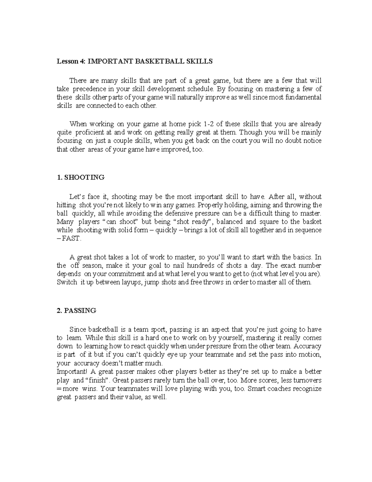 Important Basketball Skills - Lesson 4: IMPORTANT BASKETBALL SKILLS ...