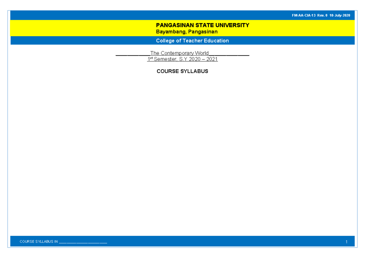 GE 5 Syllabus - The Contemporary World - FM-AA-CIA-13 Rev. 0 10-July ...