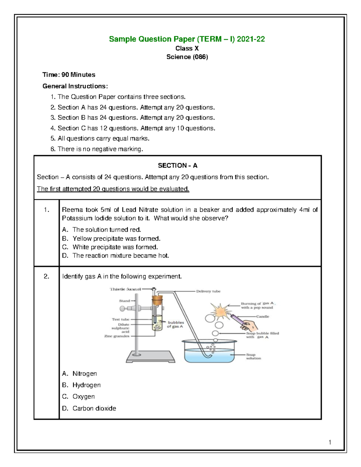 Science-Sample Question Paper - Sample Question Paper (TERM – I) 2021 ...