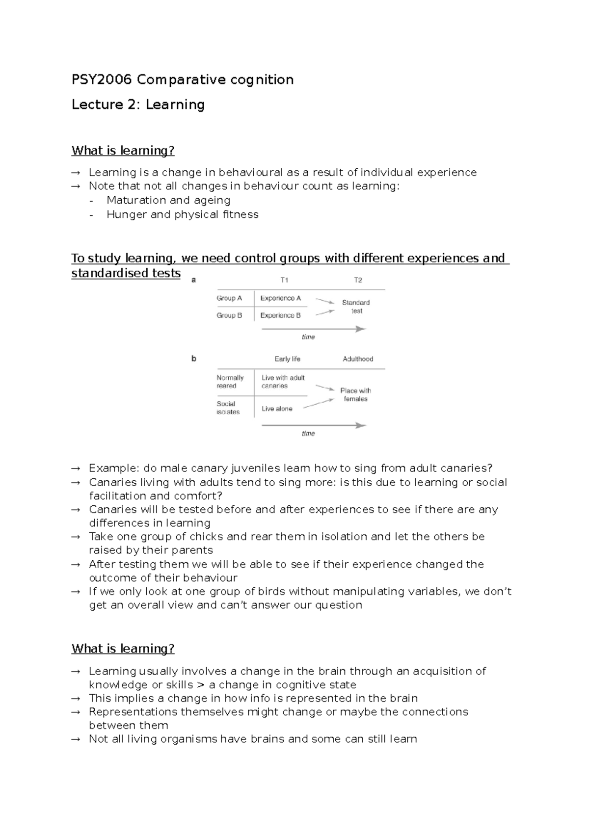 Animal Cognition: Learning - PSY2006 Comparative cognition Lecture 2 ...