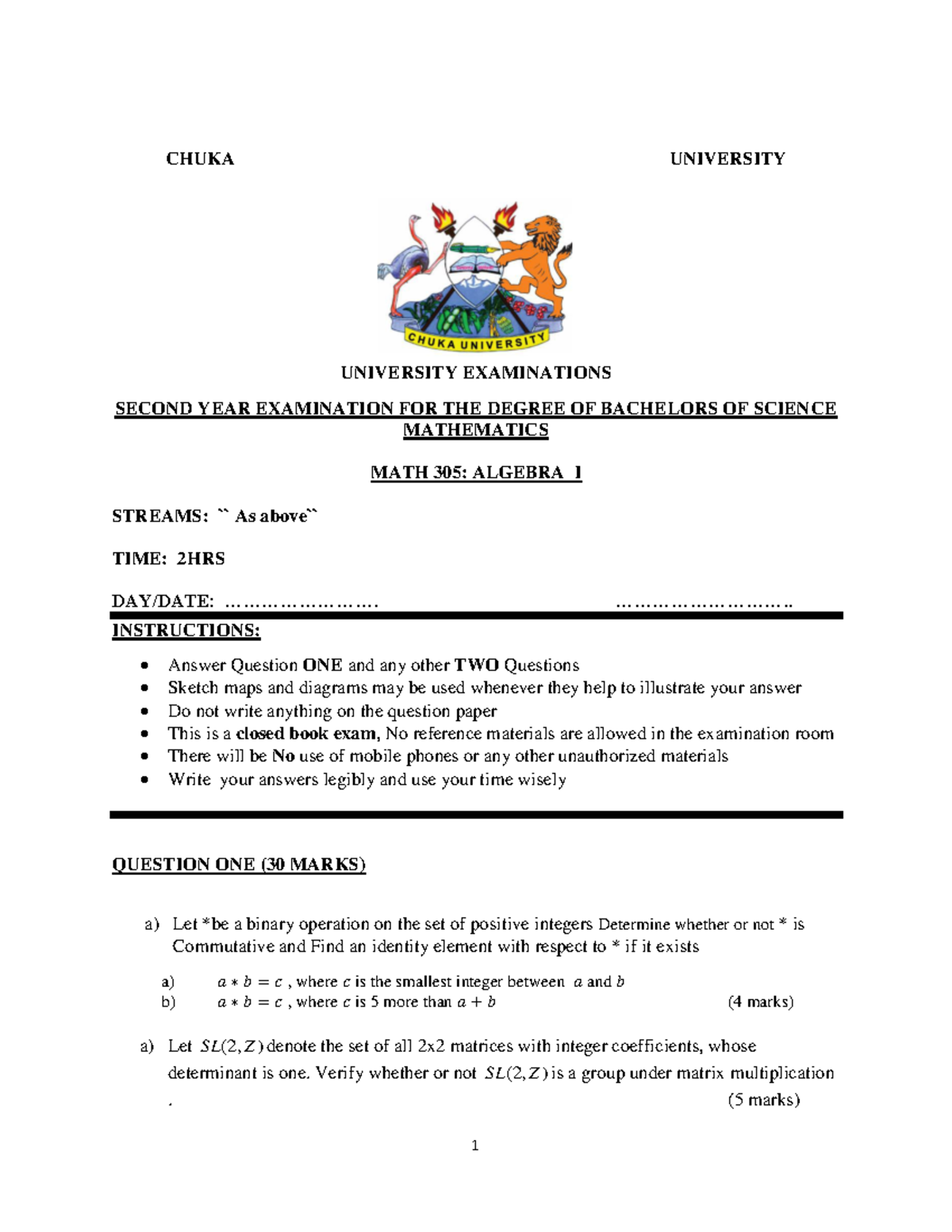 Exam math 305 2021 - Copy - 1 CHUKA UNIVERSITY UNIVERSITY EXAMINATIONS ...