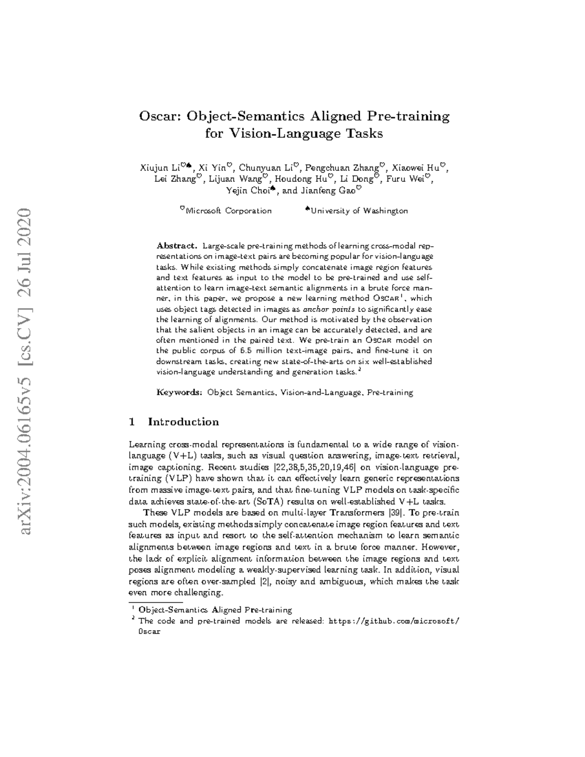 Oscar Object Semantics Aligned Pre Training For Vision Language Tasks Oscar Object Semantics