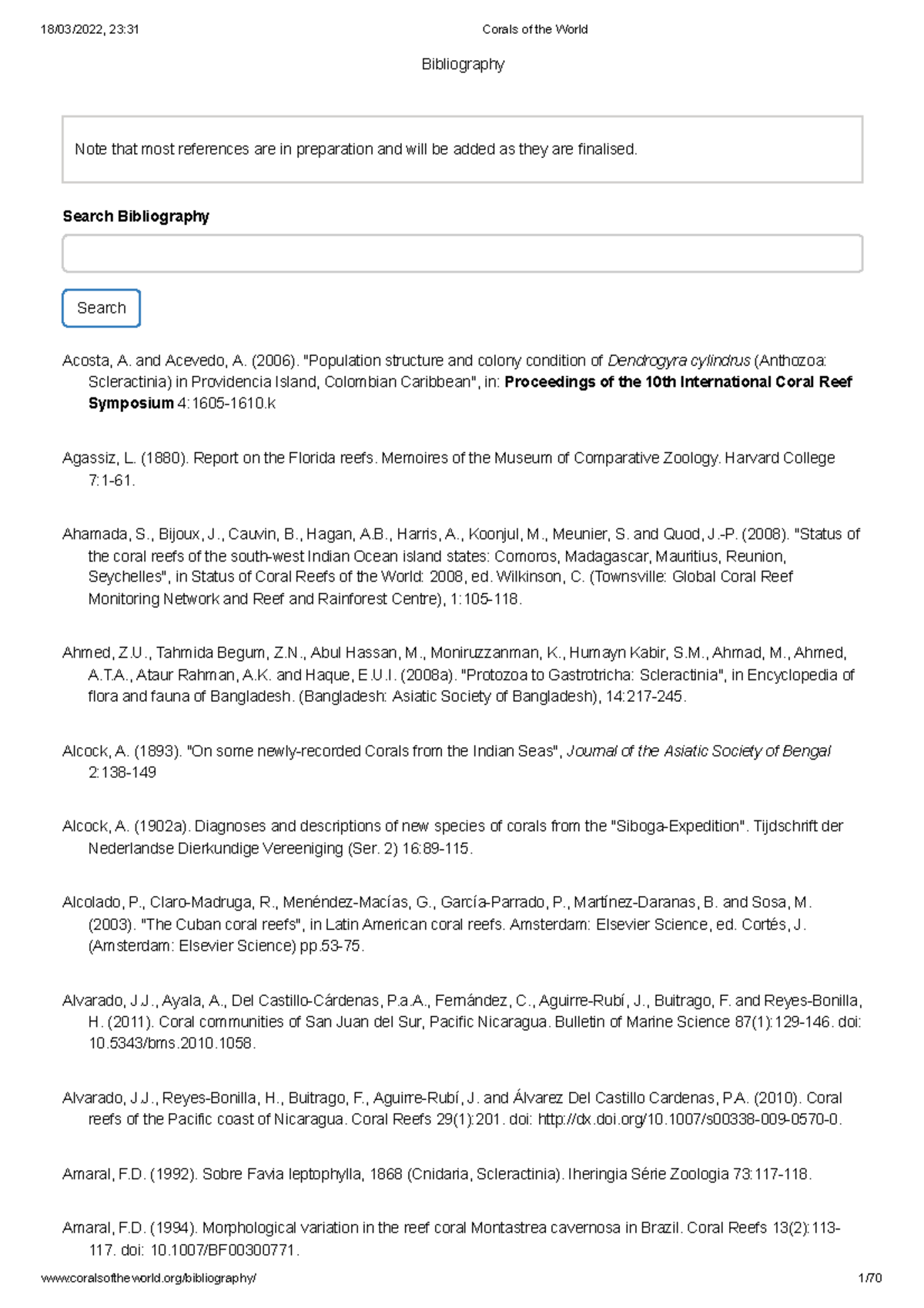 Corals of the World bibliography - Bibliography Note that most ...