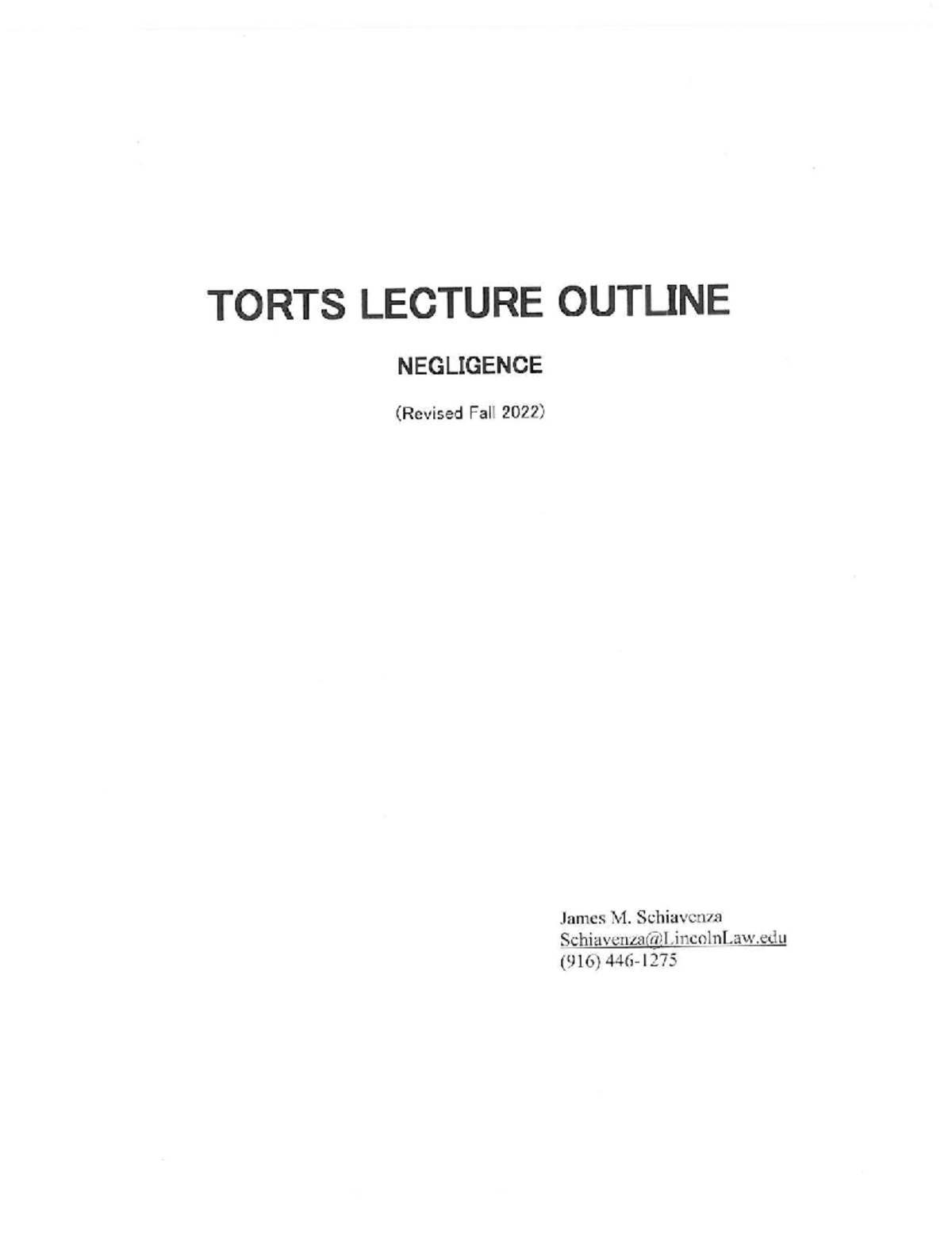 Tort outline - Torts12 - Studocu