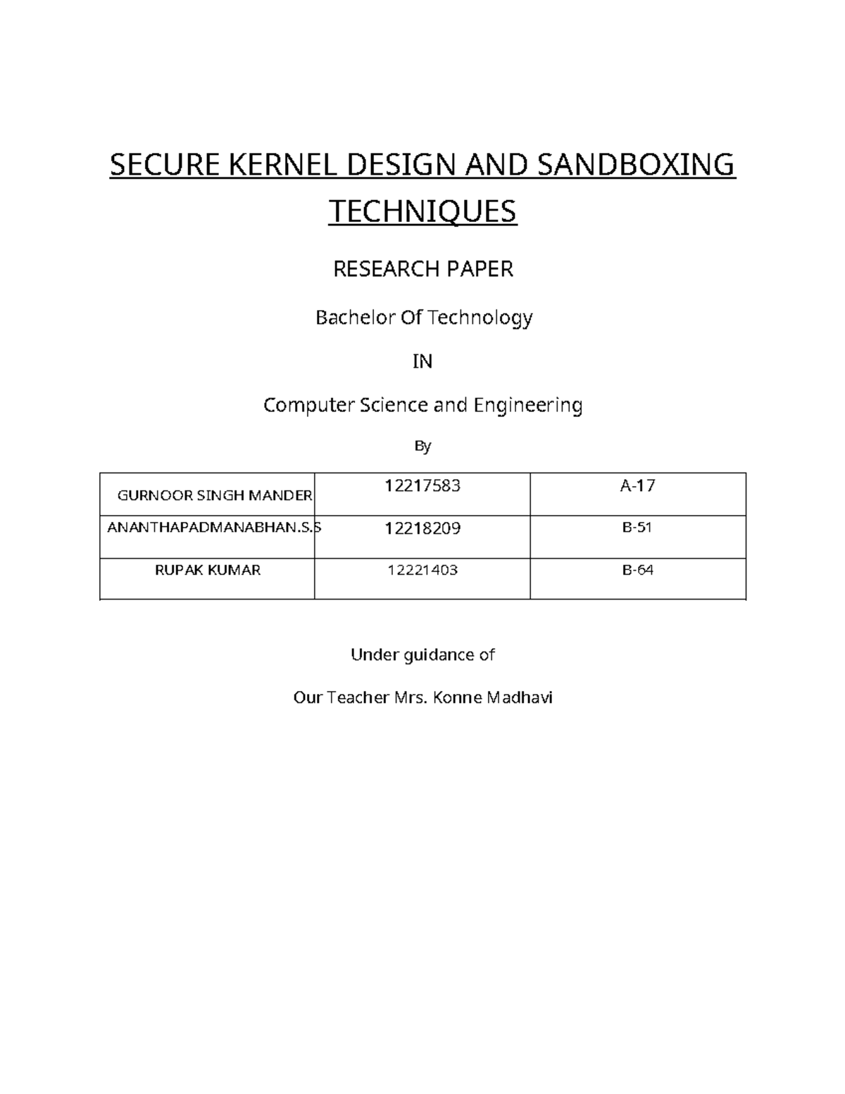 CSE316 Termpaper - term papaer - SECURE KERNEL DESIGN AND SANDBOXING TECHNIQUES RESEARCH PAPER ...