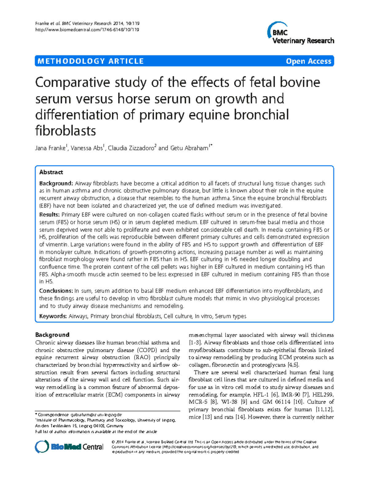 Comparative study of the effects of fetal bovine serum versus horse serum - Since the equine ...