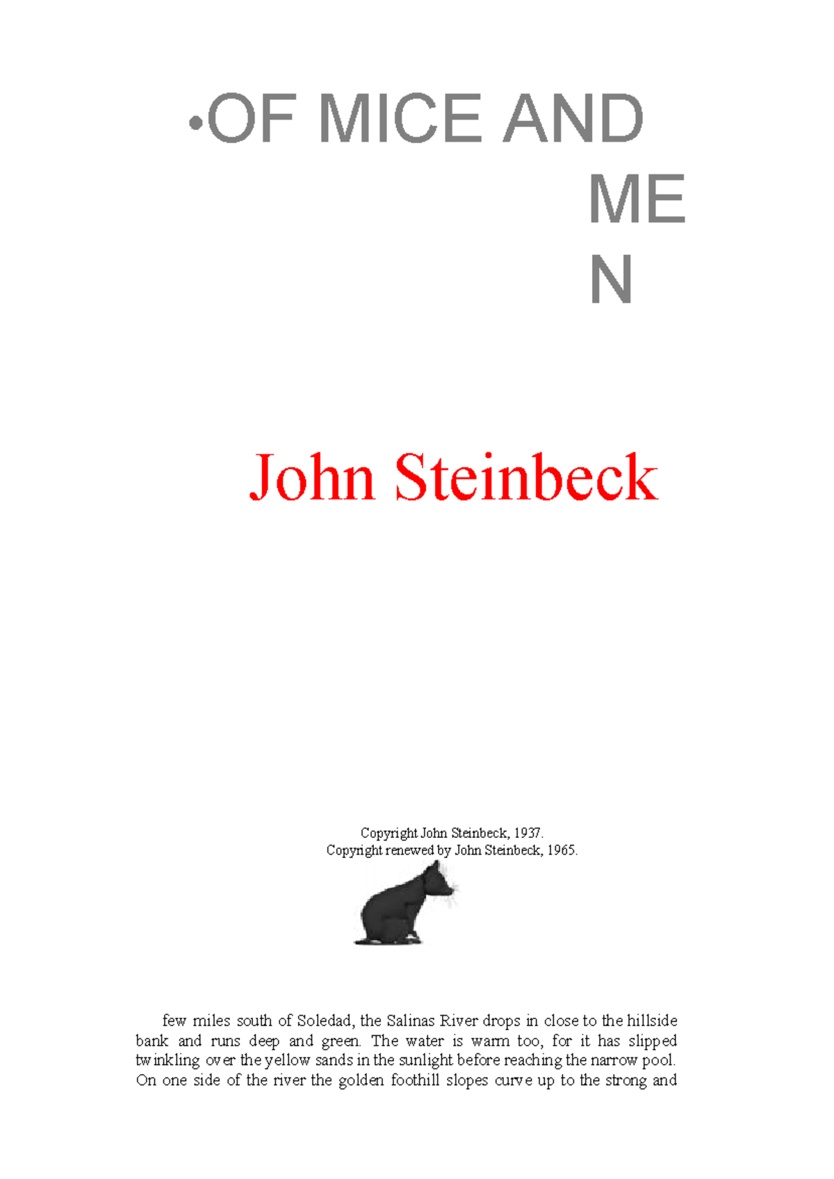 Copy of Of Mice and Men - Full Text - • OF MICE AND ME N John Steinbeck ...