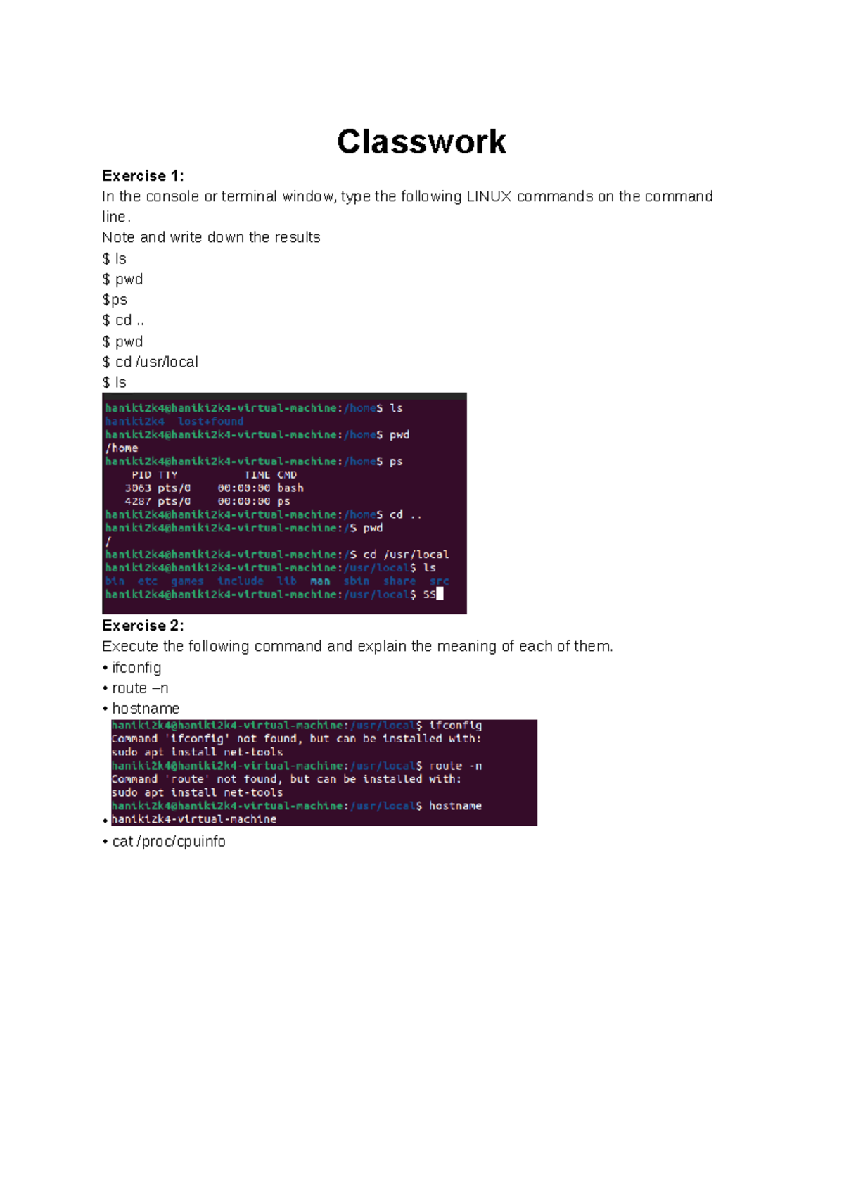 Bài tập OS intro - èwefwvsev - Exercise 1: Classwork In the console or terminal window, type the ...