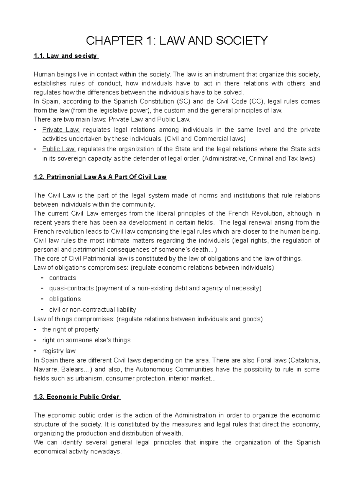 Chapter 1 - Summary Handbook on Spanish Civil Patrimonial Law - CHAPTER ...