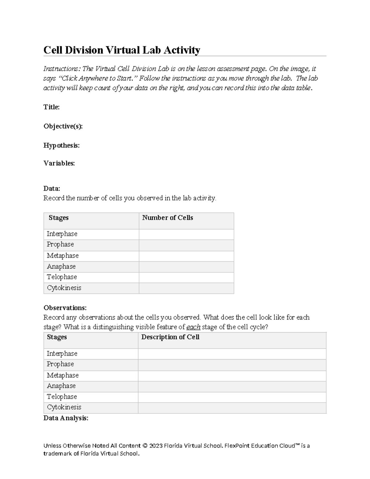 03 01 virtual cell division lab report - Cell Division Virtual Lab ...